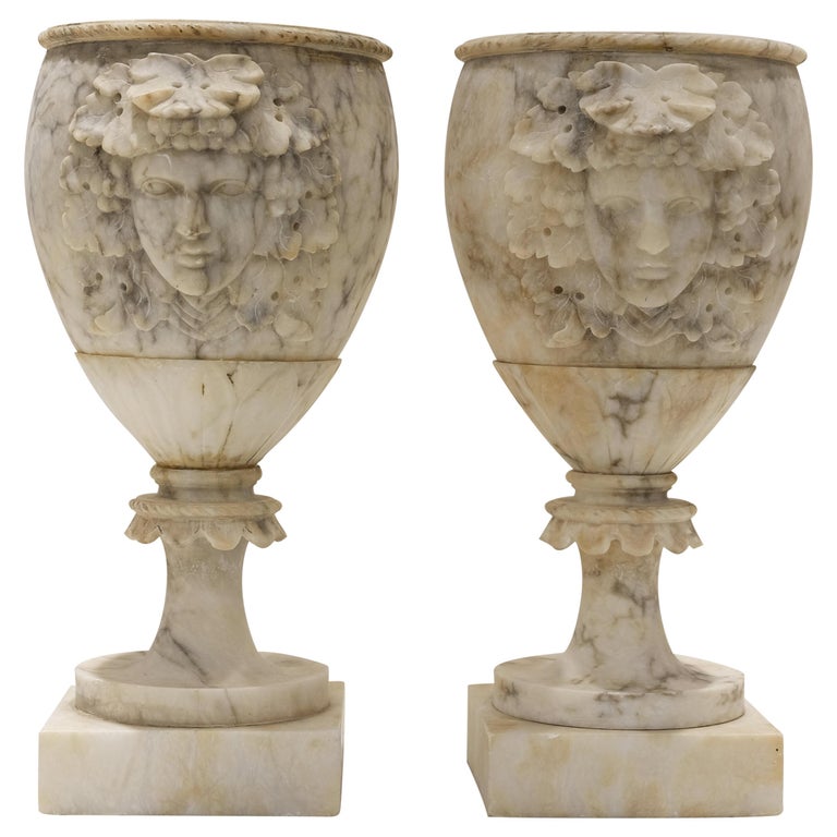 Pair of Alabaster Goblets with Dionysus Heads at 1stDibs