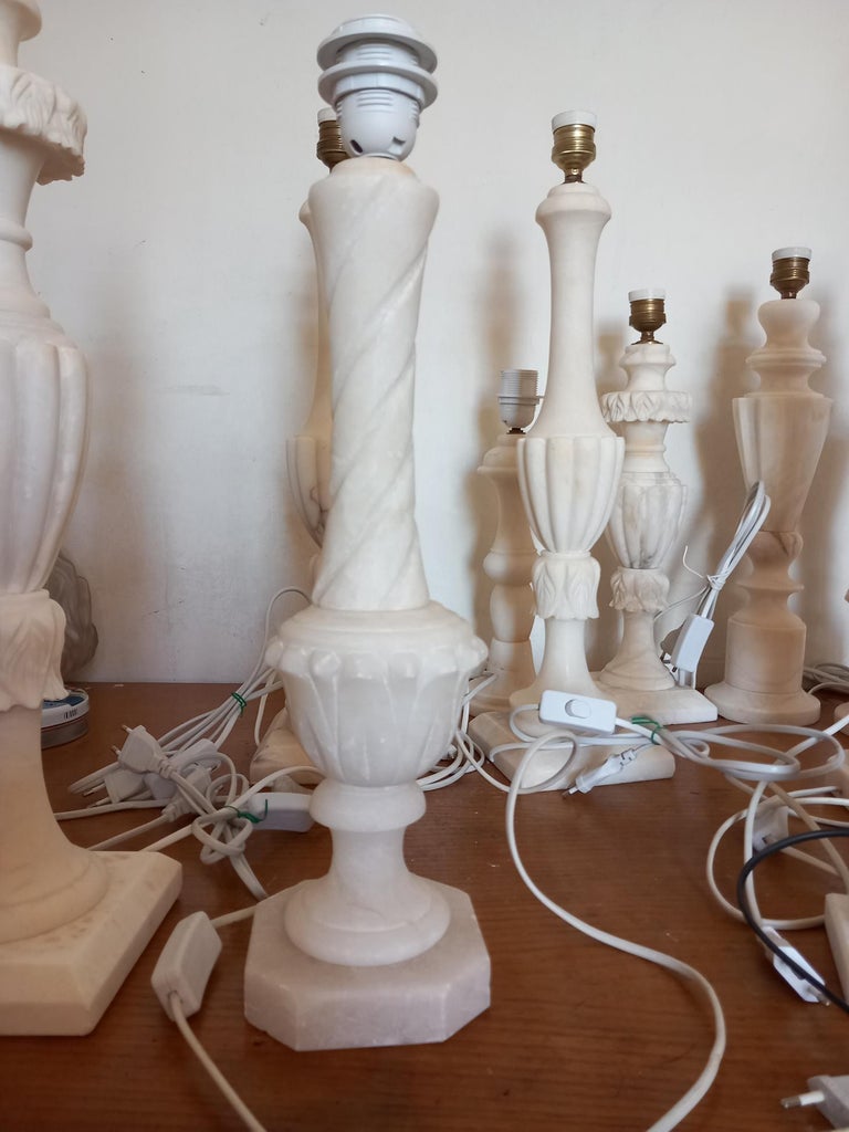 Art Deco Large Pair of Alabaster Marble Table Lamps White Color. Italy ...