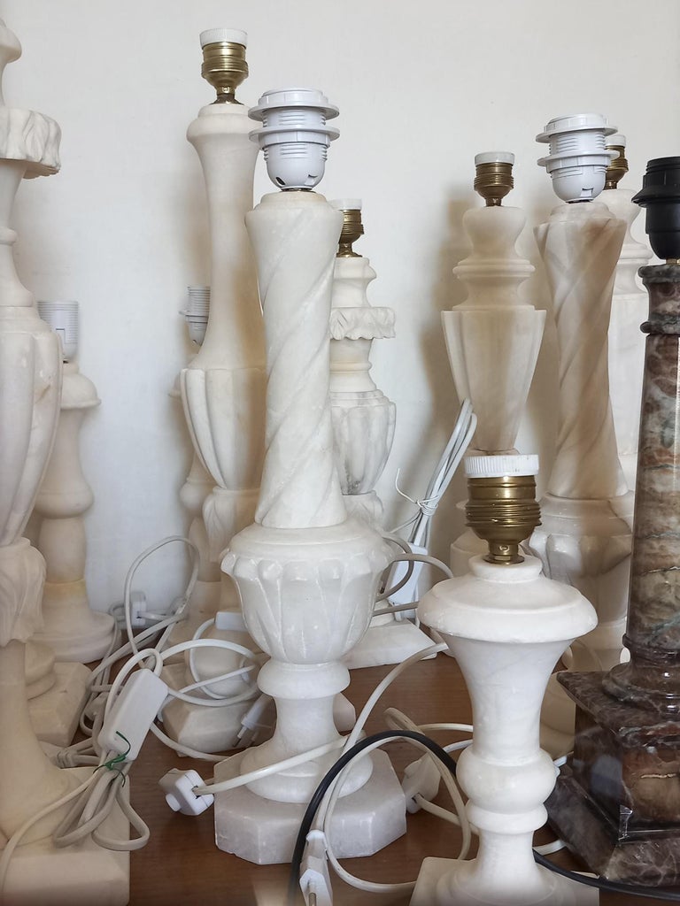 Art Deco Large Pair of Alabaster Marble Table Lamps White Color. Italy ...