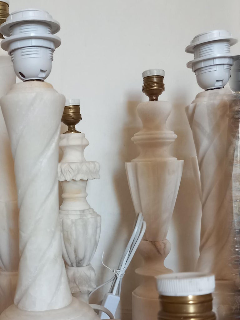 Art Deco Large Pair of Alabaster Marble Table Lamps White Color. Italy ...