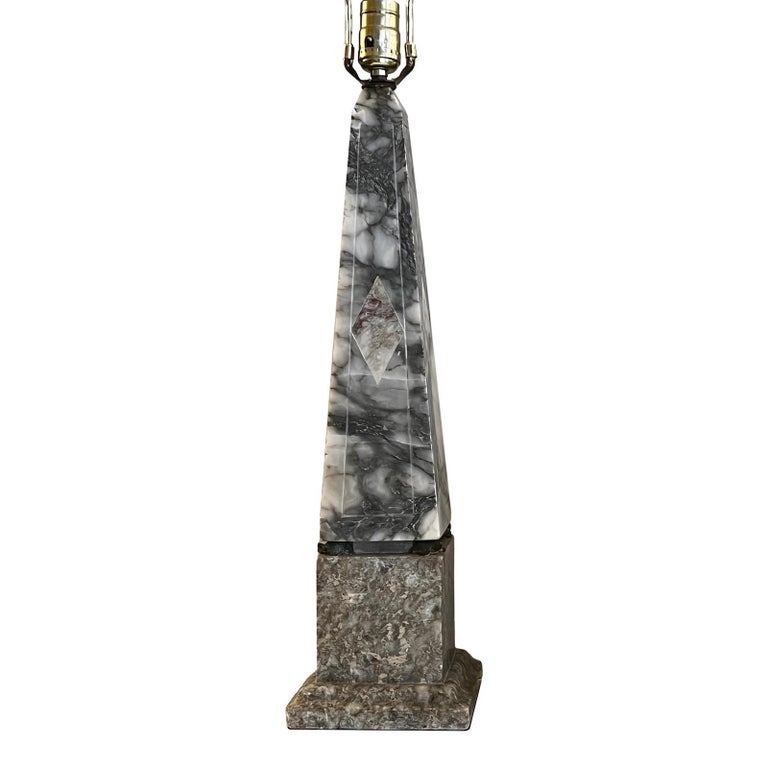 Pair of Alabaster Obelisk Lamps For Sale at 1stDibs