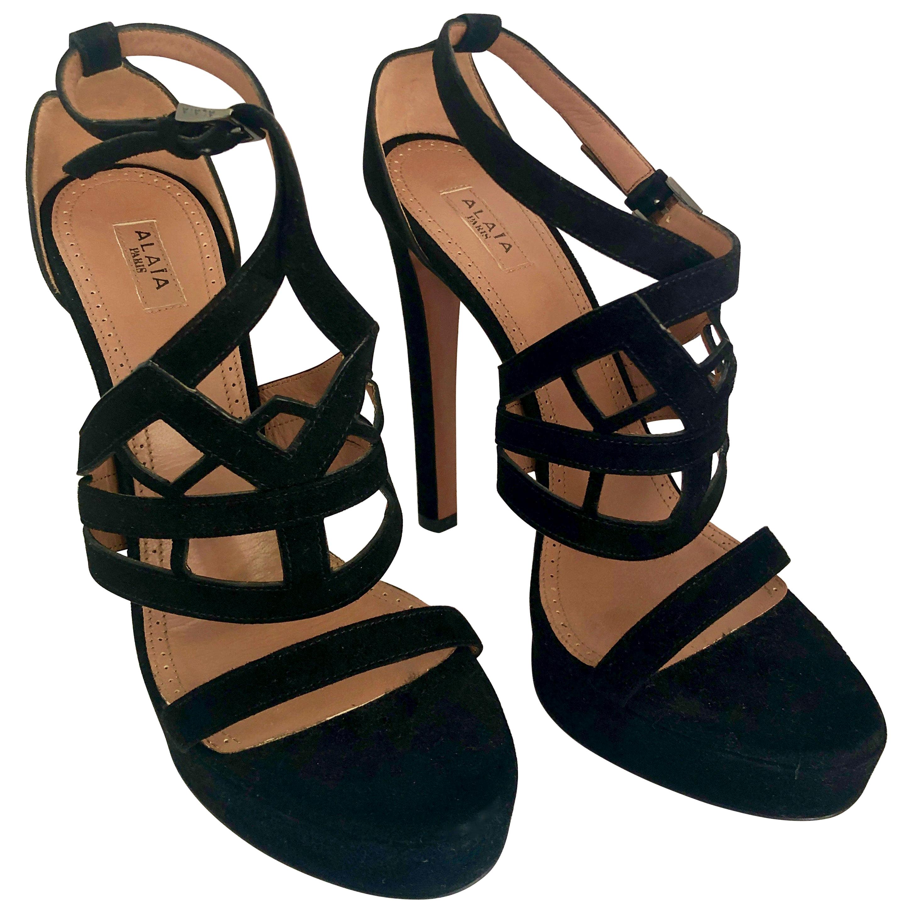 Alaia Gunmetal Leather Gladiator Shoes - 37.5 at 1stDibs