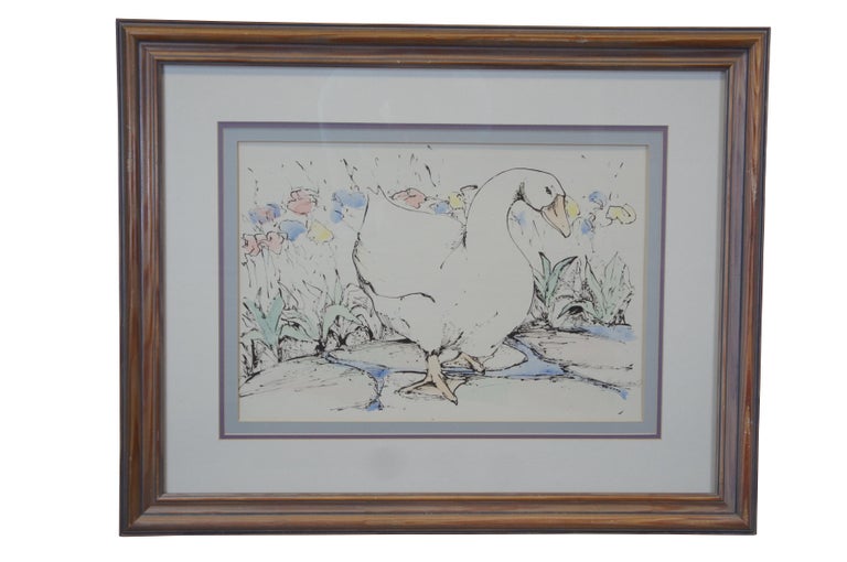 Pair of Alice Magnolia Lacey Goose Portrait Watercolor Paintings Duck ...