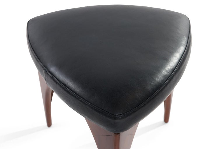Pair of Allen Ditson Wood and Navy Blue Leather Ottomans, 1960s at 1stDibs