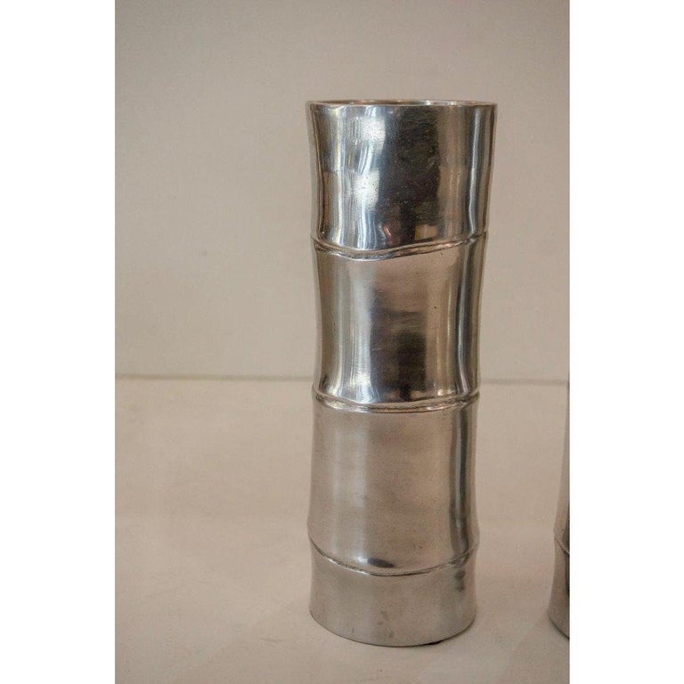 Pair of Aluminum Bamboo Form Candlesticks in the Style of Arthur Court ...