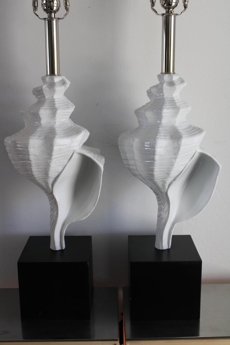 Pair of Aluminum Seashell Lamps Attributed to the Laurel Lamp Co. For ...