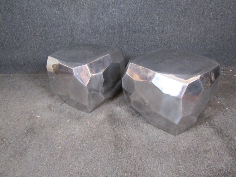 Pair of Aluminum Tables in the Shape of Rocks For Sale at 1stDibs