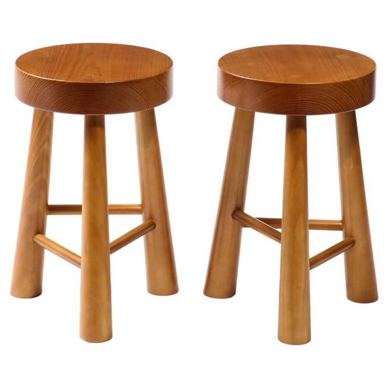 Pair of Amarante Solid Pinewood Stools For Sale at 1stDibs