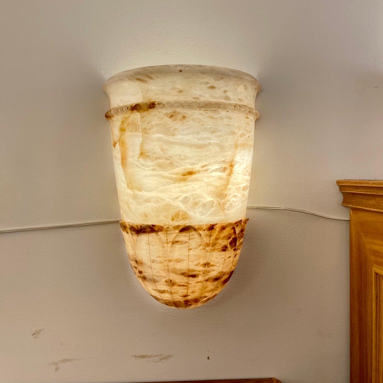 Pair of Amber Acanthus Leaf Alabaster Sconces at 1stDibs