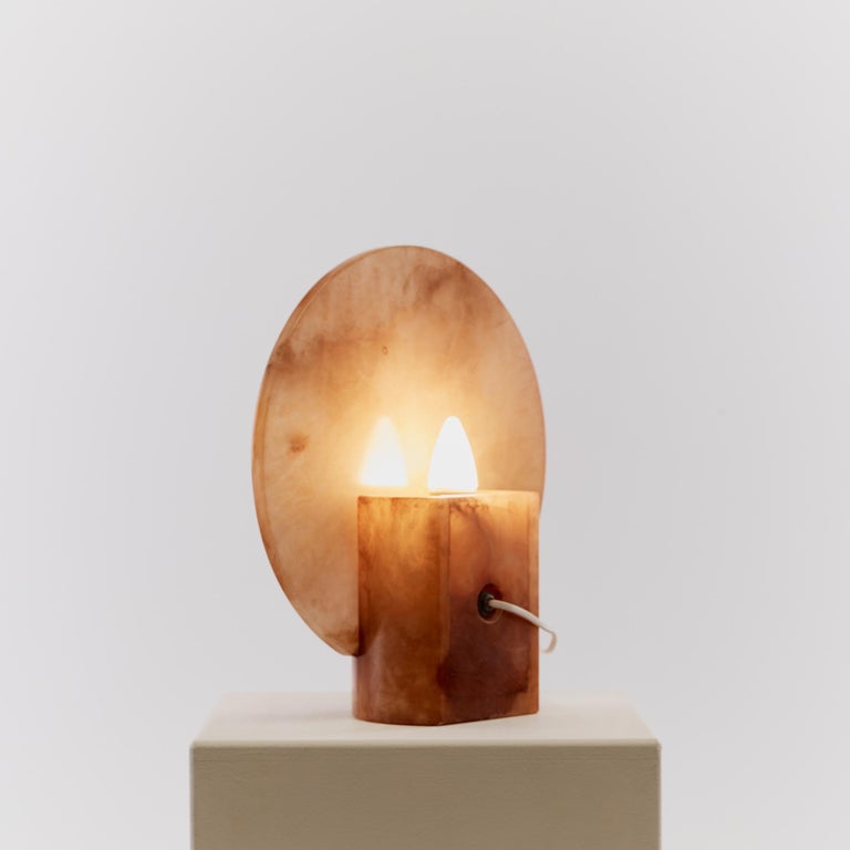 Pair of amber alabaster disc table lamps at 1stDibs