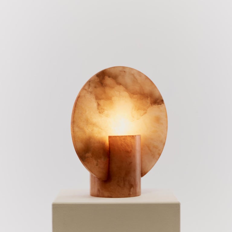 Pair of amber alabaster disc table lamps at 1stDibs