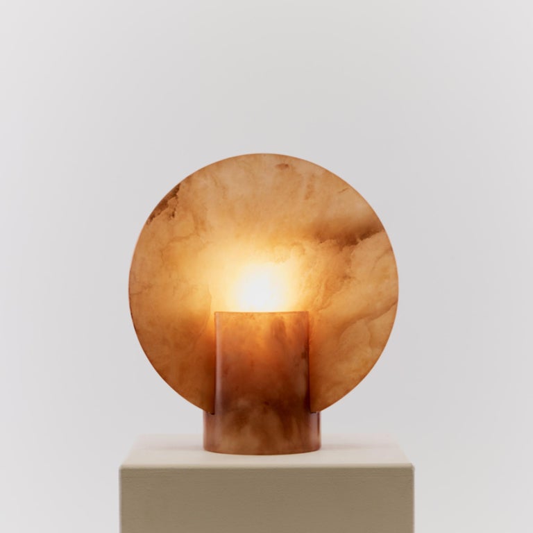 Pair of amber alabaster disc table lamps at 1stDibs