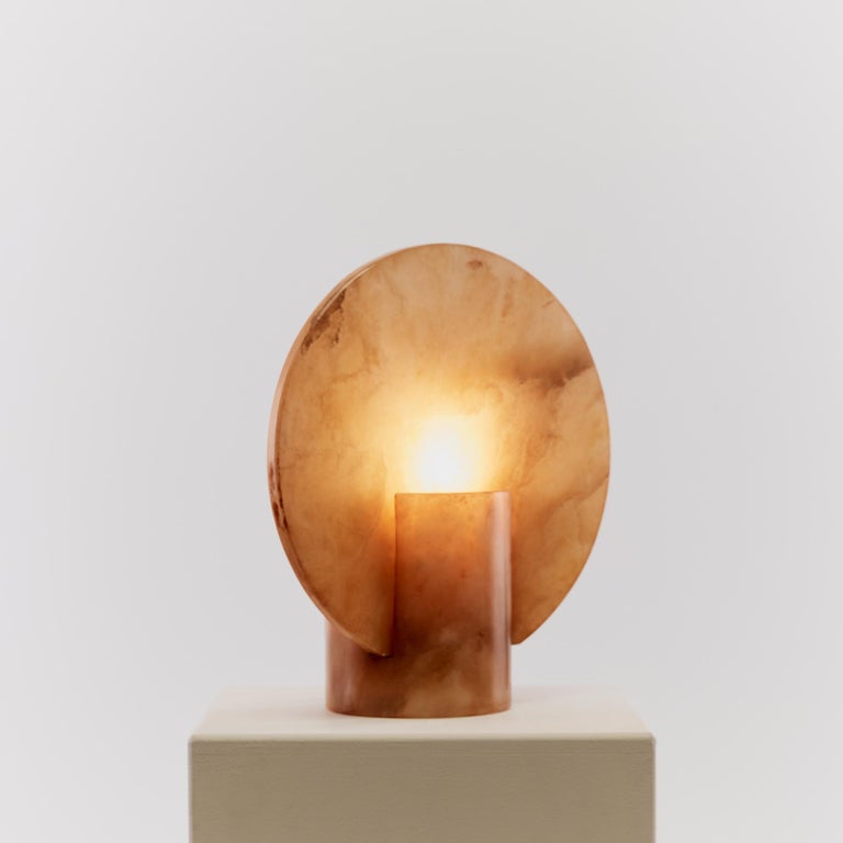 Pair of amber alabaster disc table lamps at 1stDibs