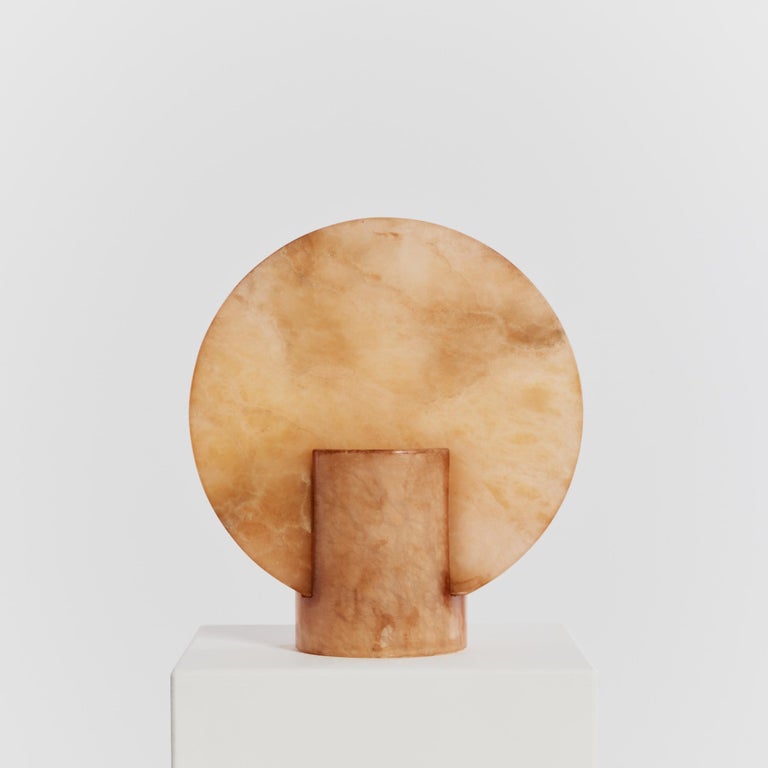 Pair of amber alabaster disc table lamps at 1stDibs