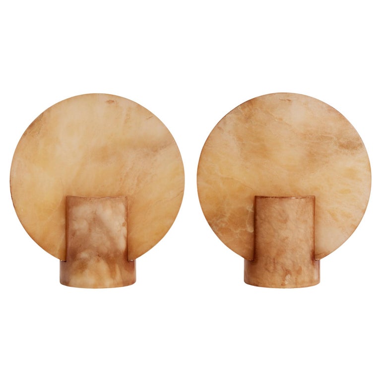 Pair of amber alabaster disc table lamps at 1stDibs