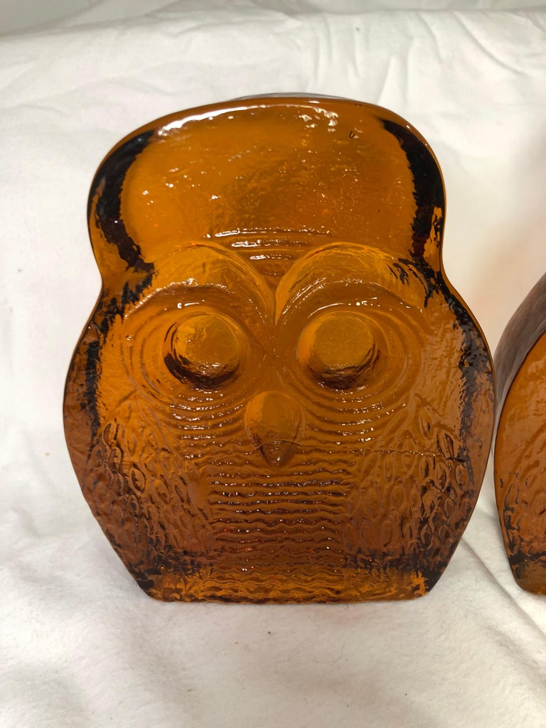 Pair of Amber Blenko Glass Owl Bookends at 1stDibs | amber glass owl ...