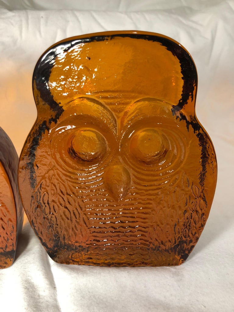 Pair of Amber Blenko Glass Owl Bookends at 1stDibs | amber glass owl ...