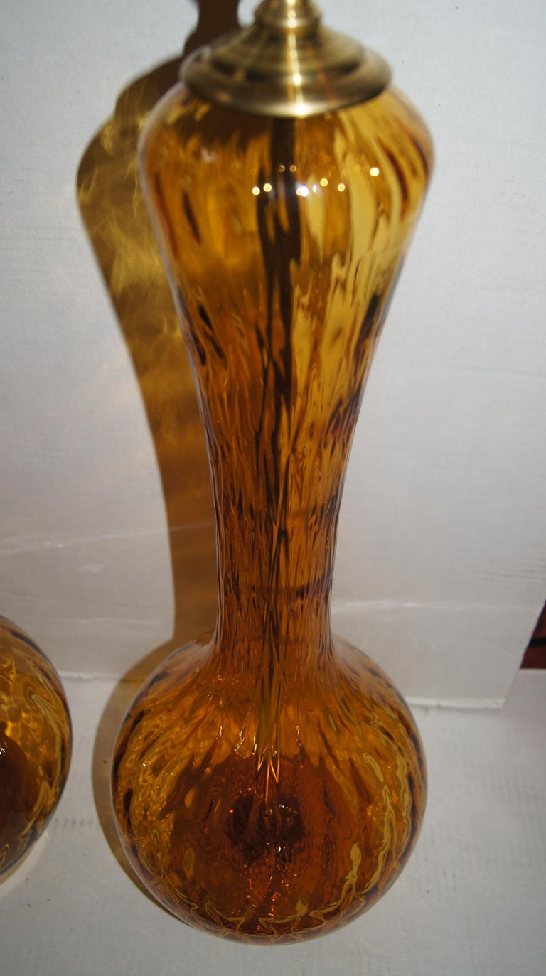 Pair of Amber Glass Table Lamps For Sale at 1stDibs