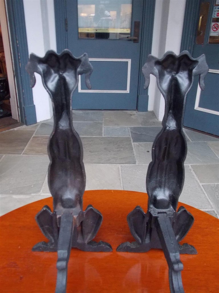 Pair of American Art Deco Cast Iron Sporting Dog Andirons with Rear ...
