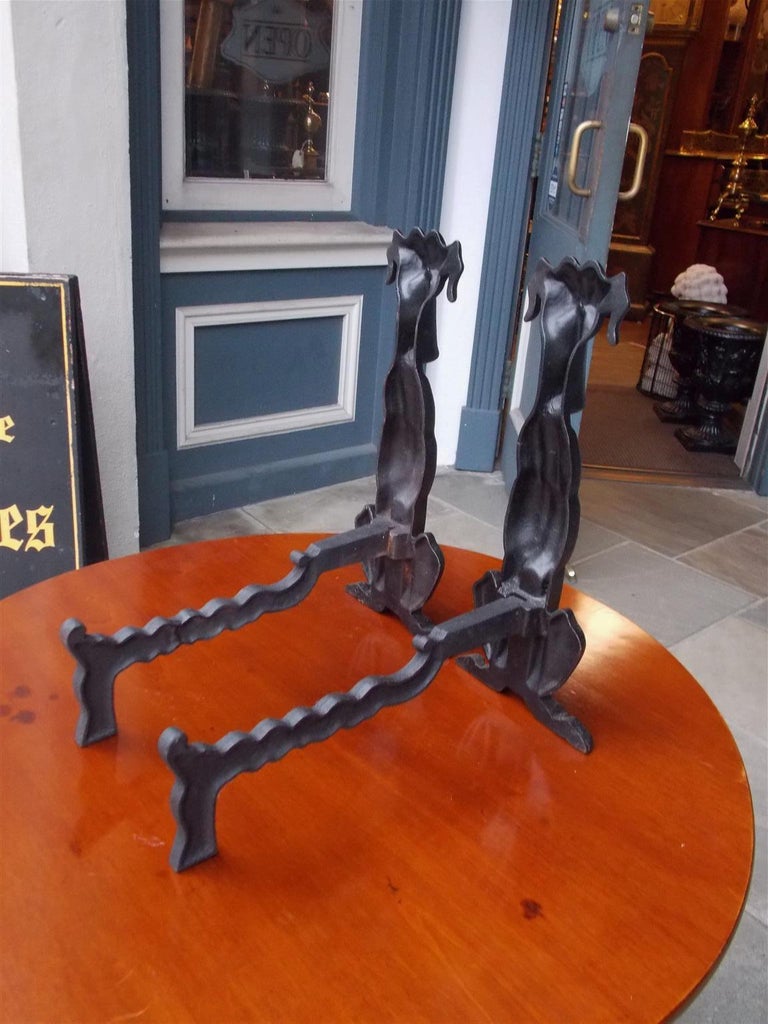 Pair of American Art Deco Cast Iron Sporting Dog Andirons with Rear ...