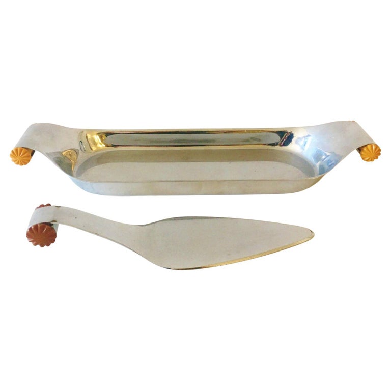 Pair of American Art Deco Chrome and Bakelite 2 Piece Serving Set by ...