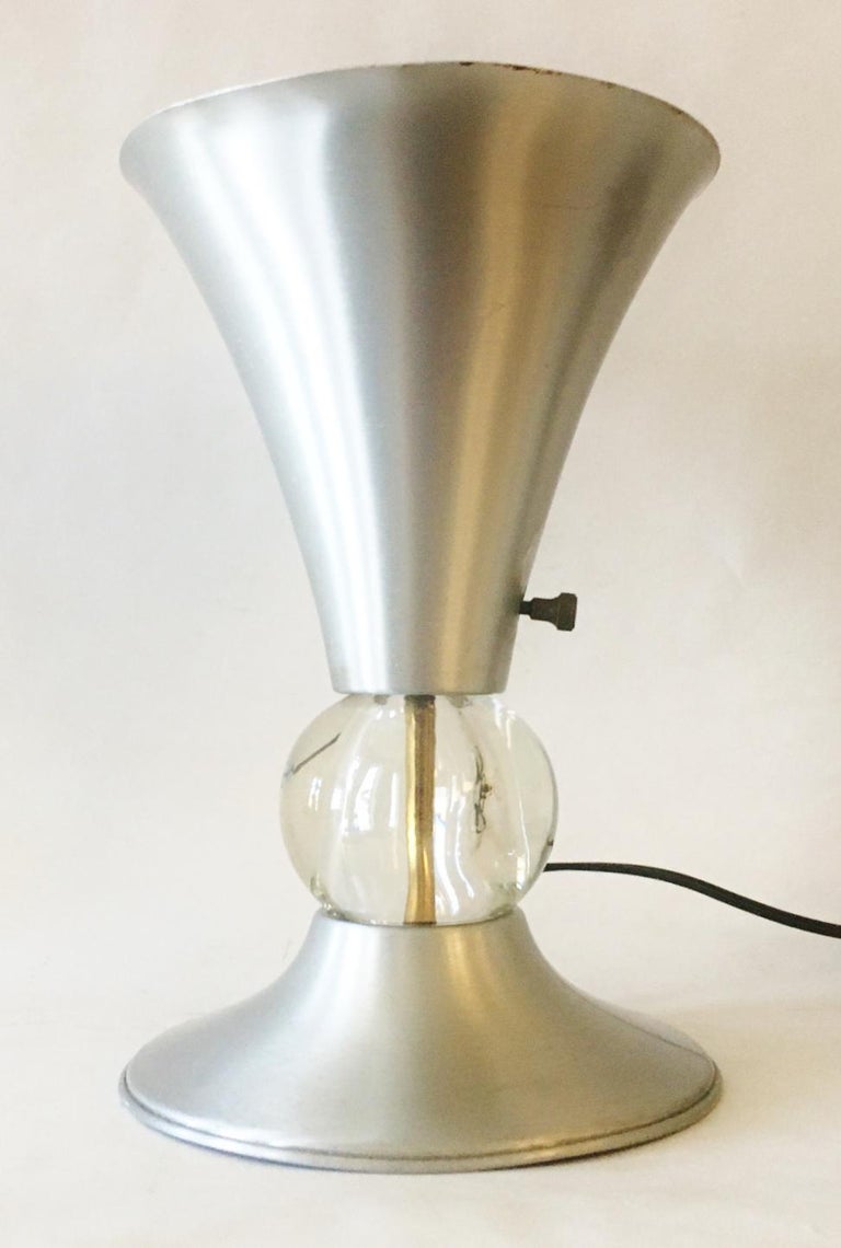 Pair of American Art Deco Spun Aluminum and Glass Wide Base Table ...