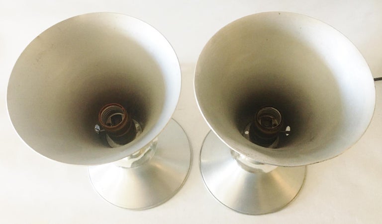 Pair of American Art Deco Spun Aluminum and Glass Wide Base Table ...