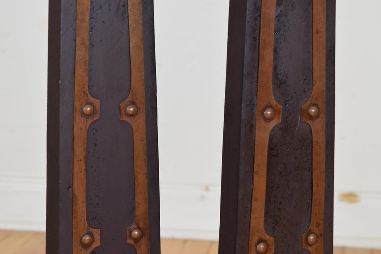 Pair of American Arts and Crafts Cast Iron and Copper Andirons, circa ...