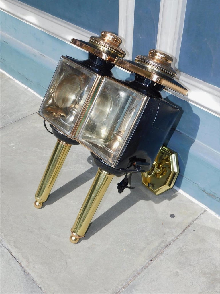 Pair of American Brass and Copper Coach Lanterns with Beveled Glass ...