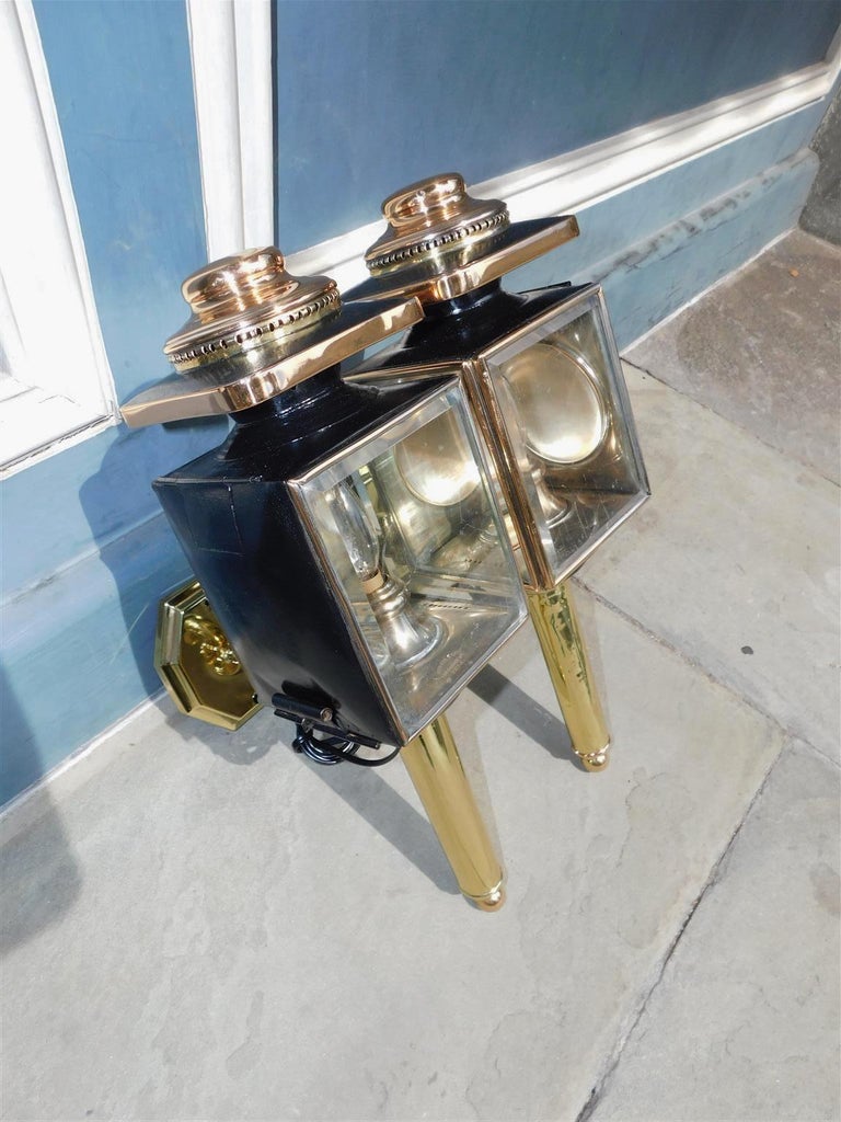 Pair of American Brass and Copper Coach Lanterns with Beveled Glass ...