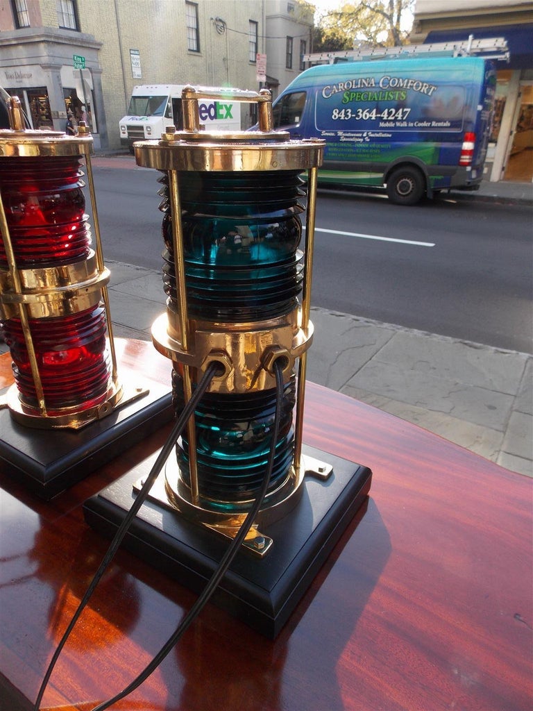 Pair of American Brass Double Stacked Maritime Beacons Mounted on Bases ...