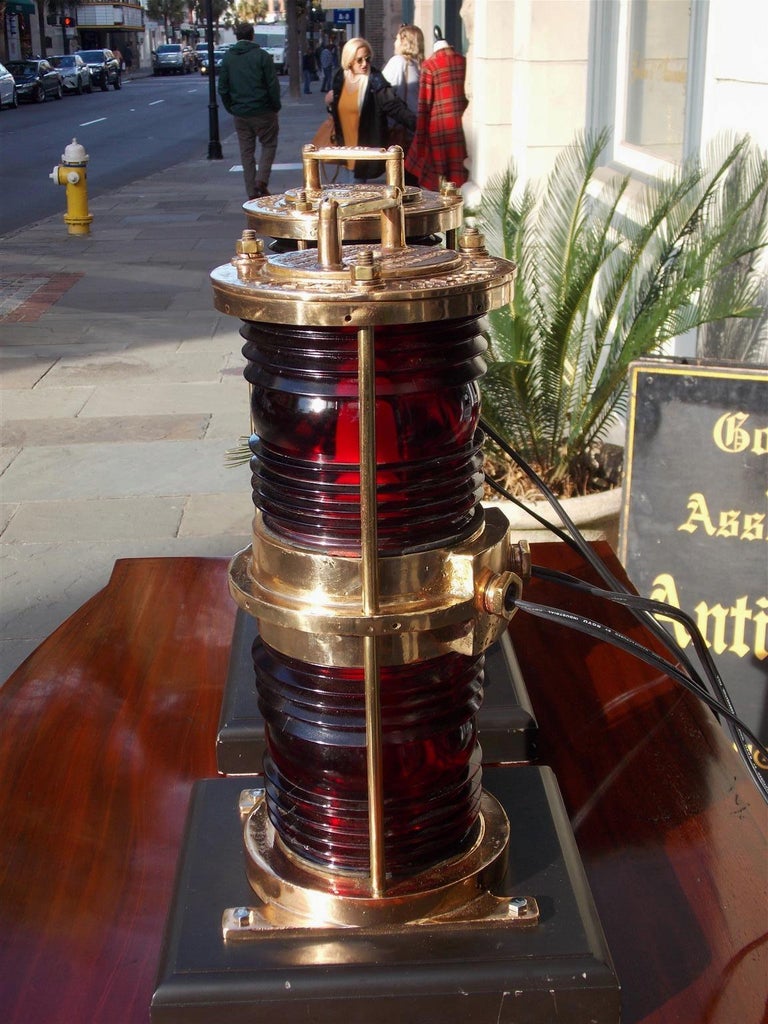 Pair of American Brass Double Stacked Maritime Beacons Mounted on Bases ...