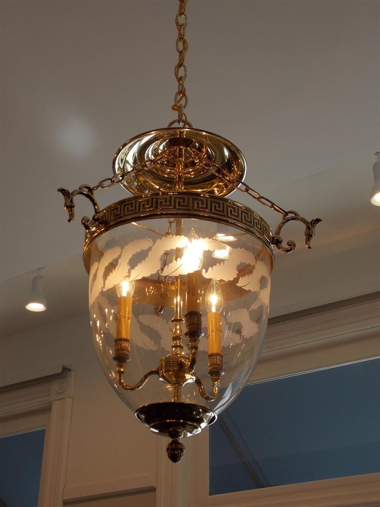 Set of Four American Brass Hanging Foliage Etched Greek Key Bell ...