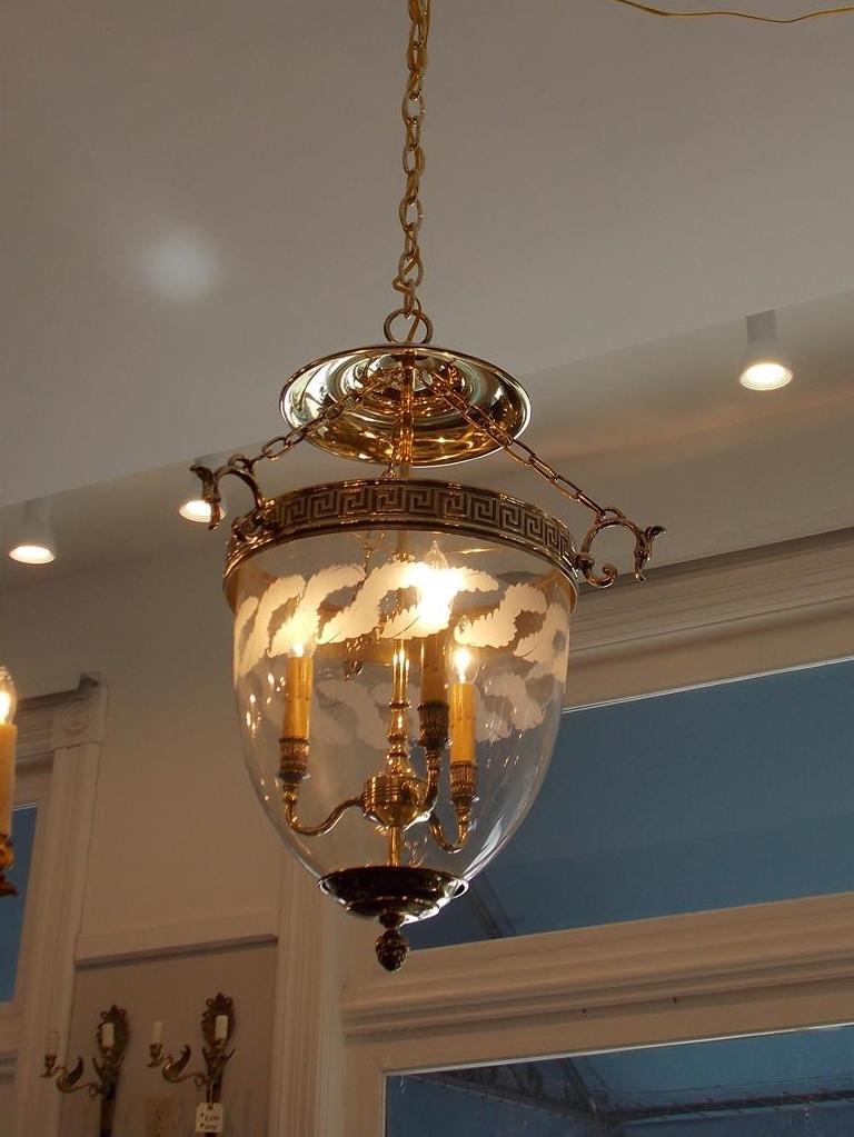 Set of Four American Brass Hanging Foliage Etched Greek Key Bell ...