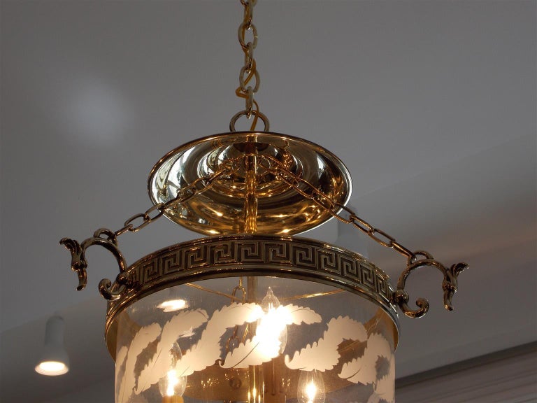 Set of Four American Brass Hanging Foliage Etched Greek Key Bell ...