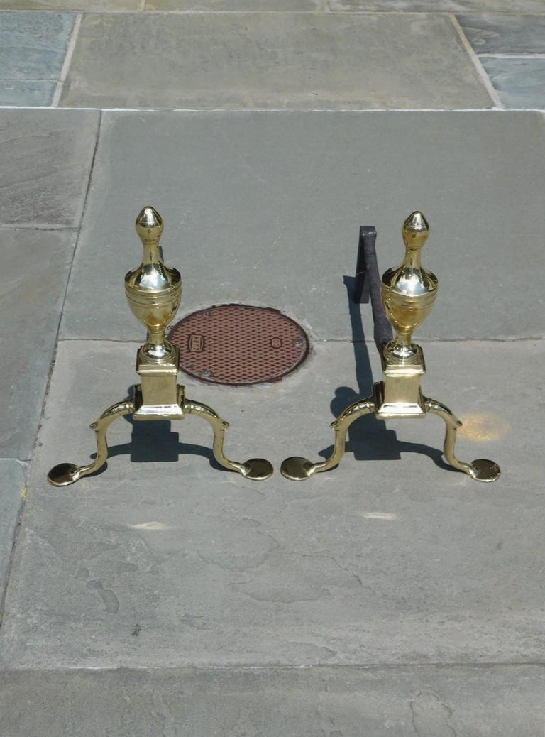 Pair of American Brass Urn Finial Andirons with Penny Feet ...
