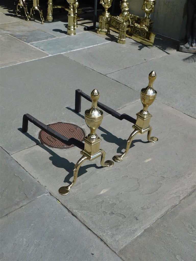 Pair of American Brass Urn Finial Andirons with Penny Feet ...