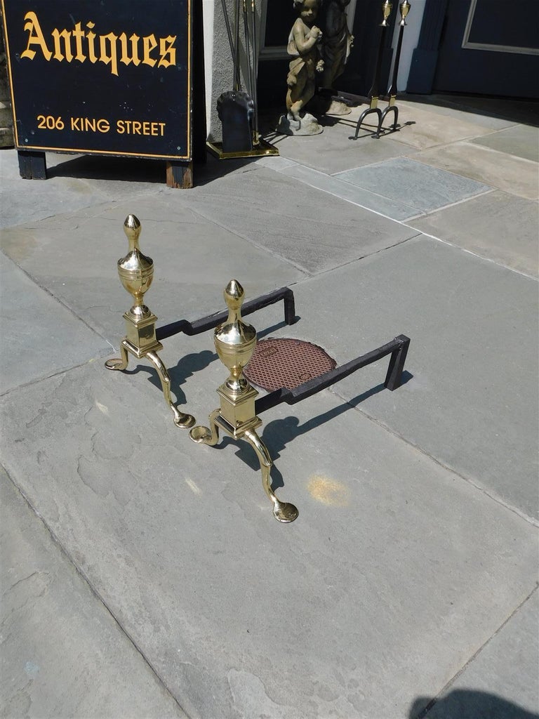 Pair of American Brass Urn Finial Andirons with Penny Feet ...