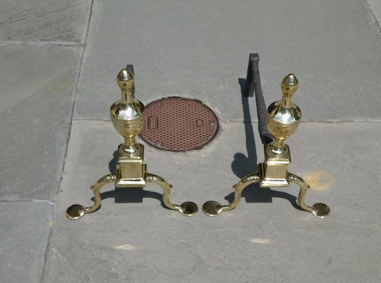 Pair of American Brass Urn Finial Andirons with Penny Feet ...