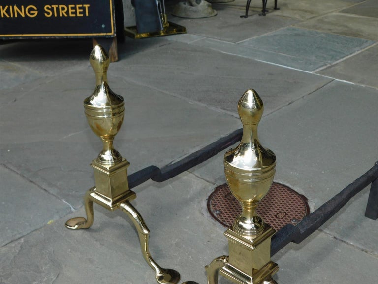 Pair of American Brass Urn Finial Andirons with Penny Feet ...