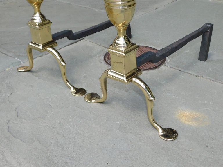 Pair of American Brass Urn Finial Andirons with Penny Feet ...