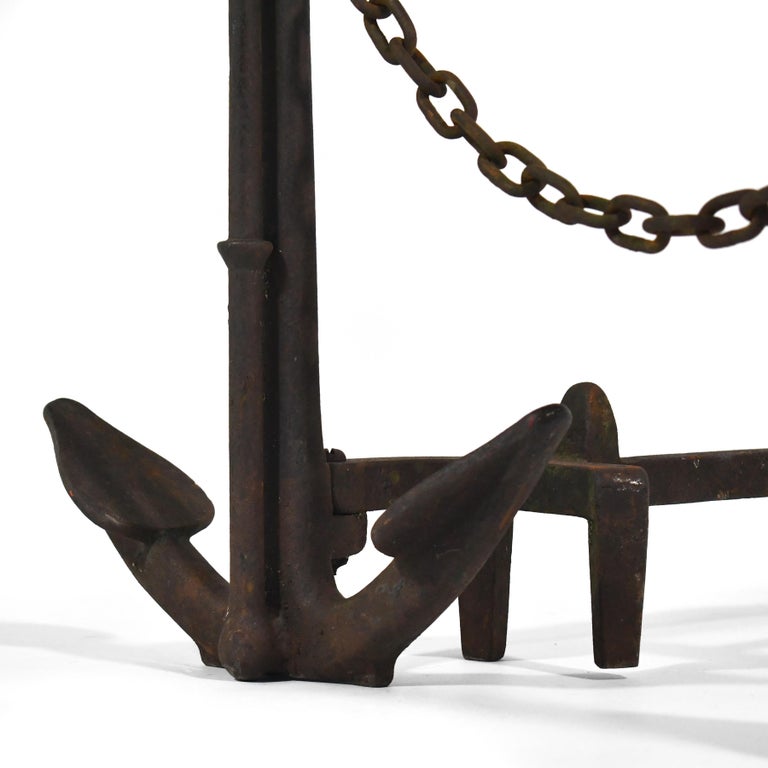 Pair of American Cast Iron Anchor Andirons For Sale at 1stDibs