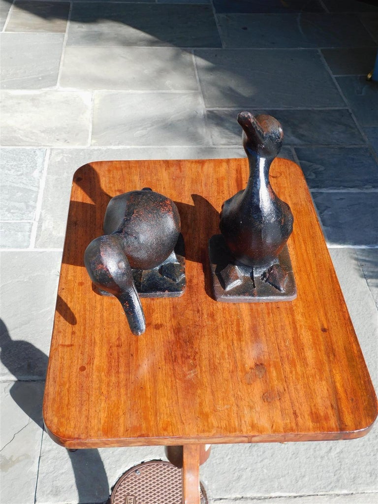 Pair of American Cast Iron Hand Painted Preening Ducks on Squared Base ...