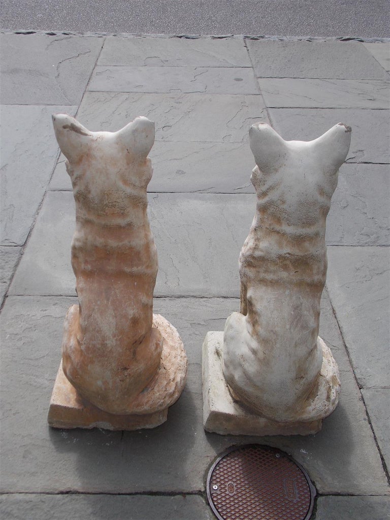 Pair of American Cast Stone Foxes Sitting on Squared Plinths, Circa ...