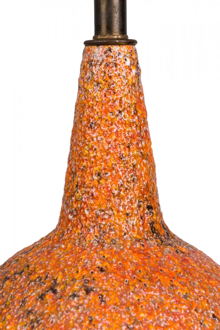 Pair of American Ceramic Orange Lava Glazed Table Lamps on Wood Bases ...