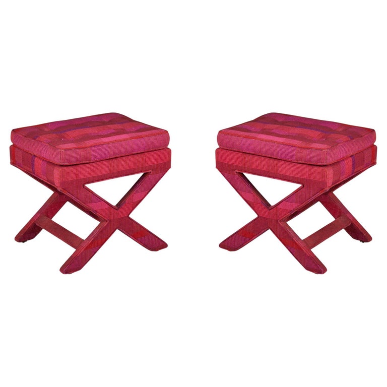 Pair of American Contemporary Magenta Upholstered X-Base Tufted Benches ...