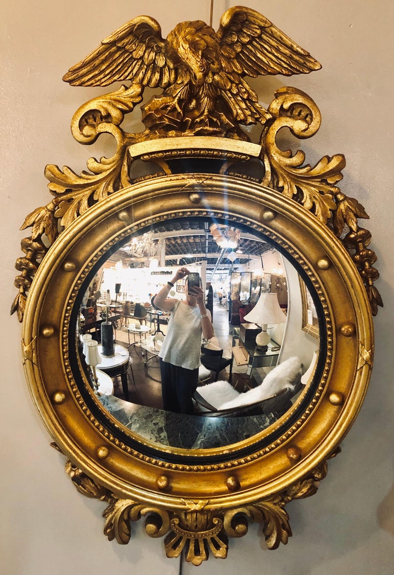 American Federal Style Round Convex Giltwood Mirrors with Opposing ...