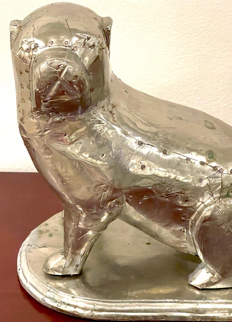 Pair of American Folk Art Tin Clad Pug Dog Bookends For Sale at 1stDibs