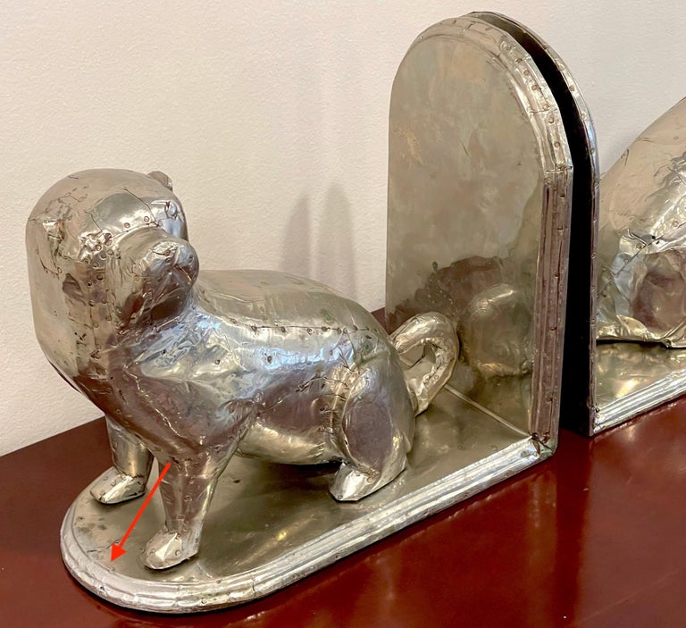 Pair of American Folk Art Tin Clad Pug Dog Bookends For Sale at 1stDibs