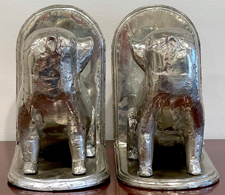 Pair of American Folk Art Tin Clad Pug Dog Bookends For Sale at 1stDibs